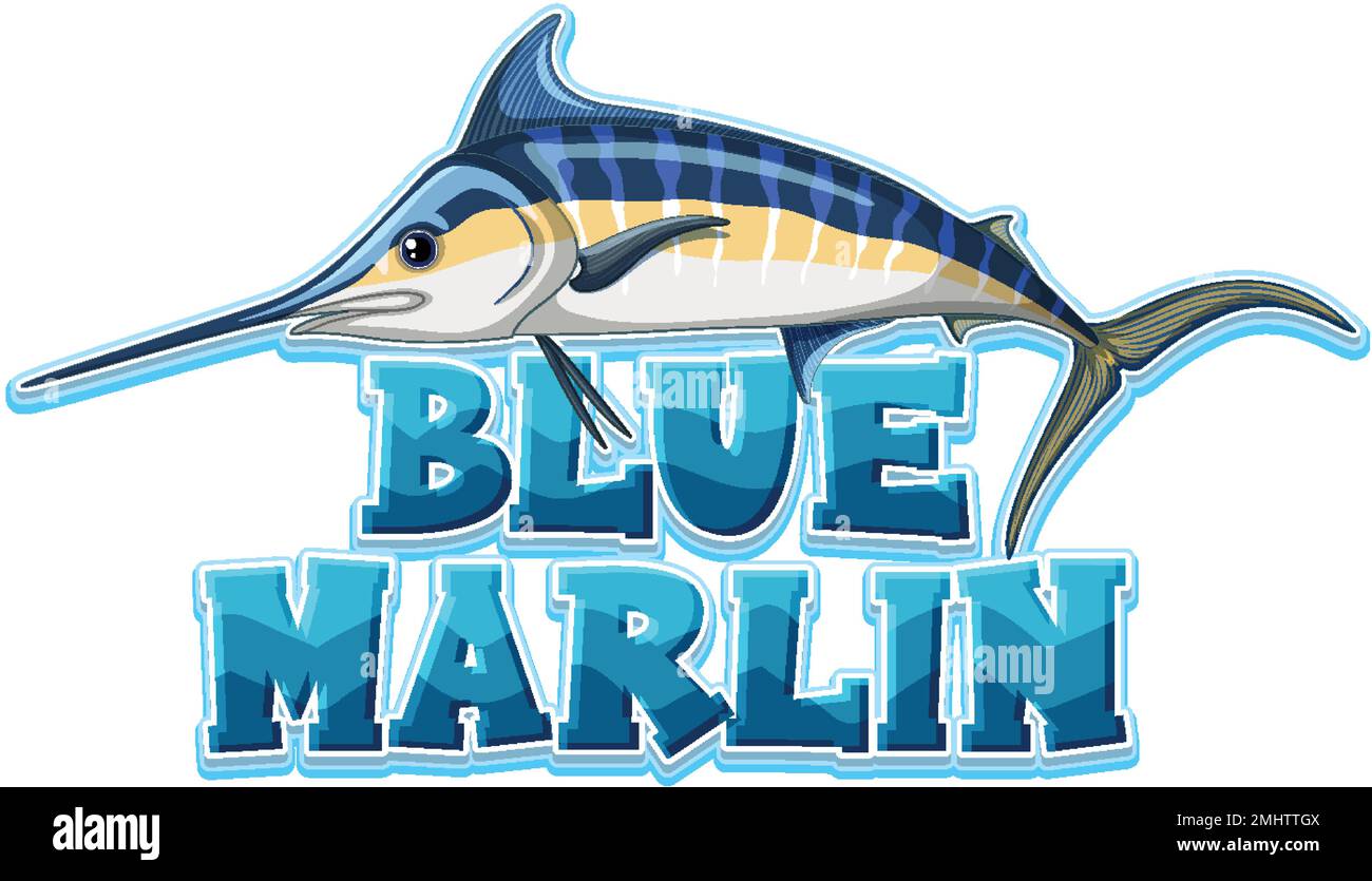 Blue marlin fish logo with carton character illustration Stock Vector ...