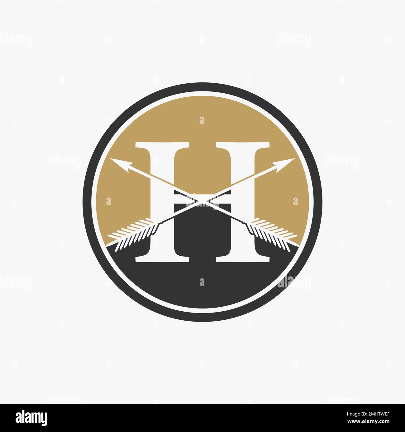 Simple and unique letter or word H serif font with 2 arrows on circle ...