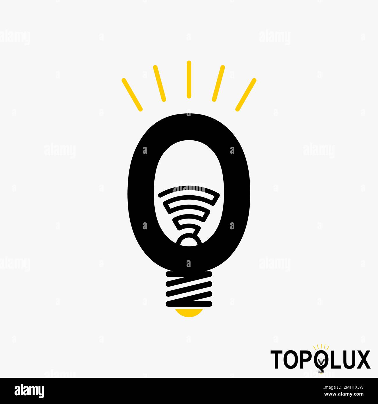 Simple and unique light lamp bulb with tech sign like letter or word O ...