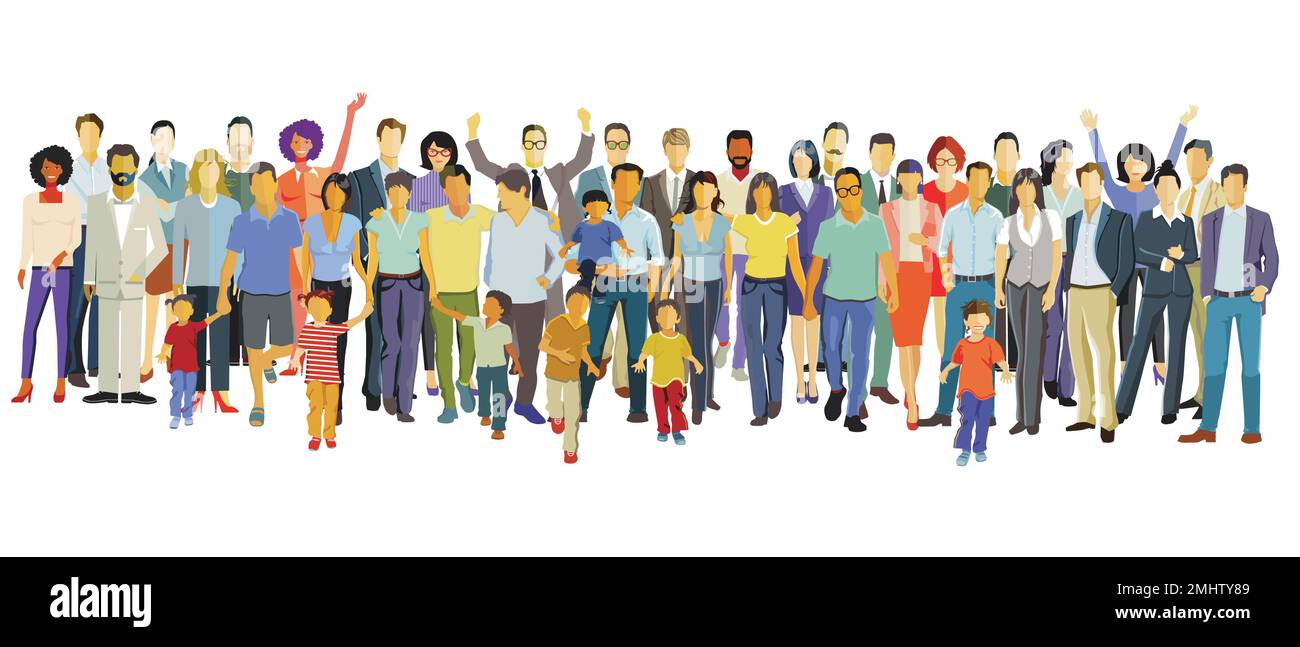 Group of people in community isolated on white background. illustration ...