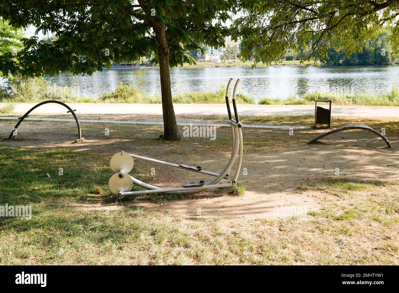 outdoor area with sporty exercise equipment in city park empty in edge ...