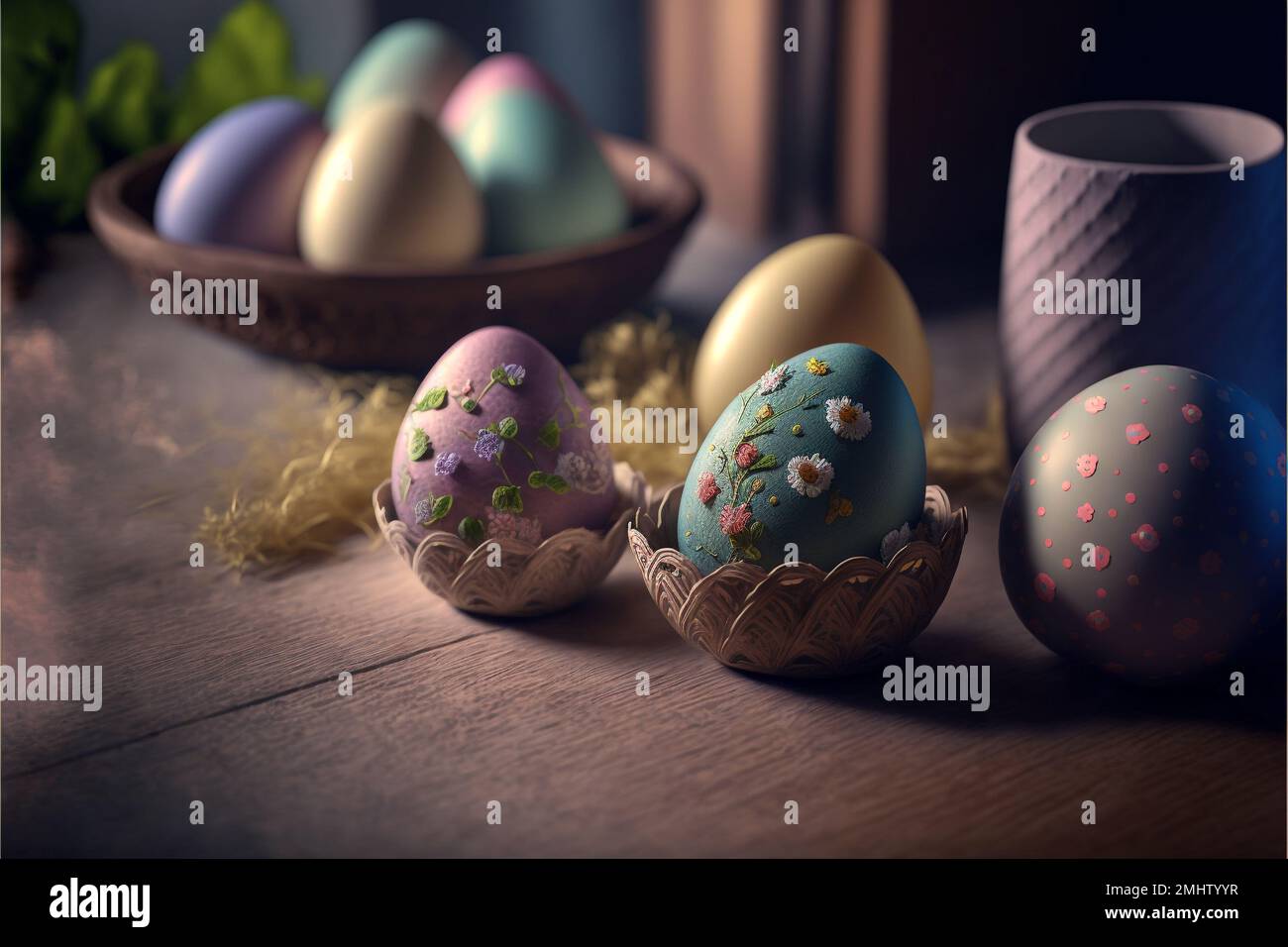 Happy Easter . 3d rendering. Typographical , light, heart. Greeting ...