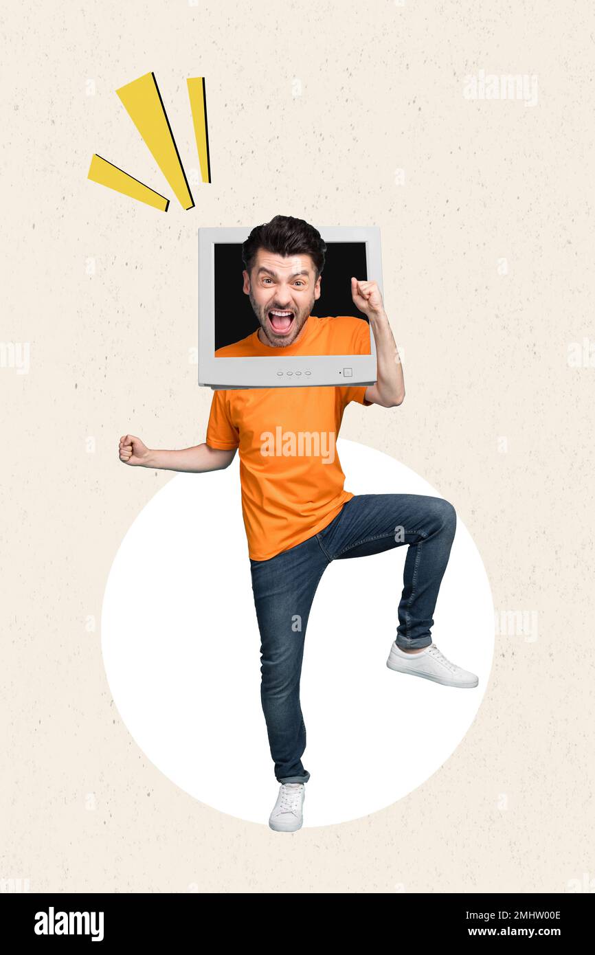 Creative 3d photo graphics collage painting of angry aggressive guy ...