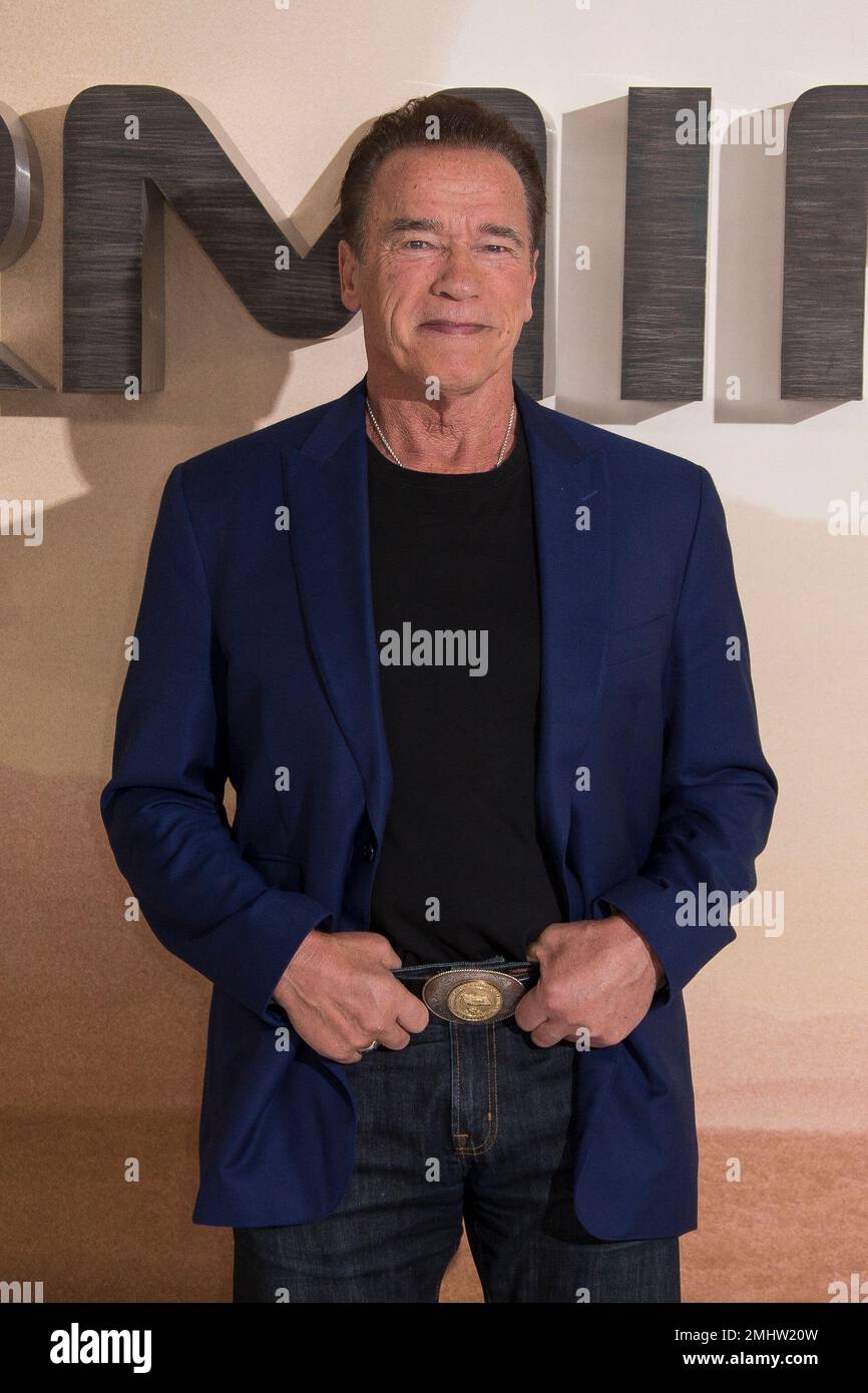 Actor Arnold Schwarzenegger poses for photographers upon arrival at the ...