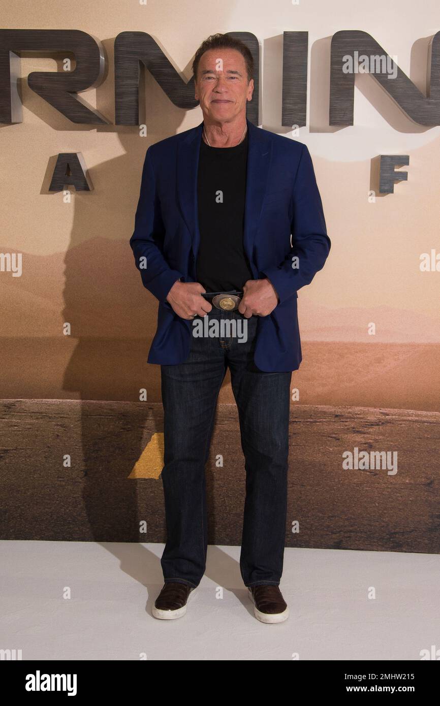 Actor Arnold Schwarzenegger poses for photographers upon arrival at the ...