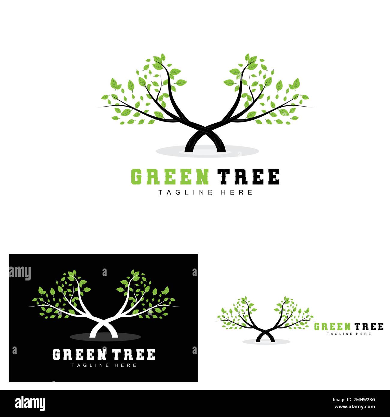 Green Tree Logo Design, Bonsai Tree Logo Illustration, Leaf And Wood ...
