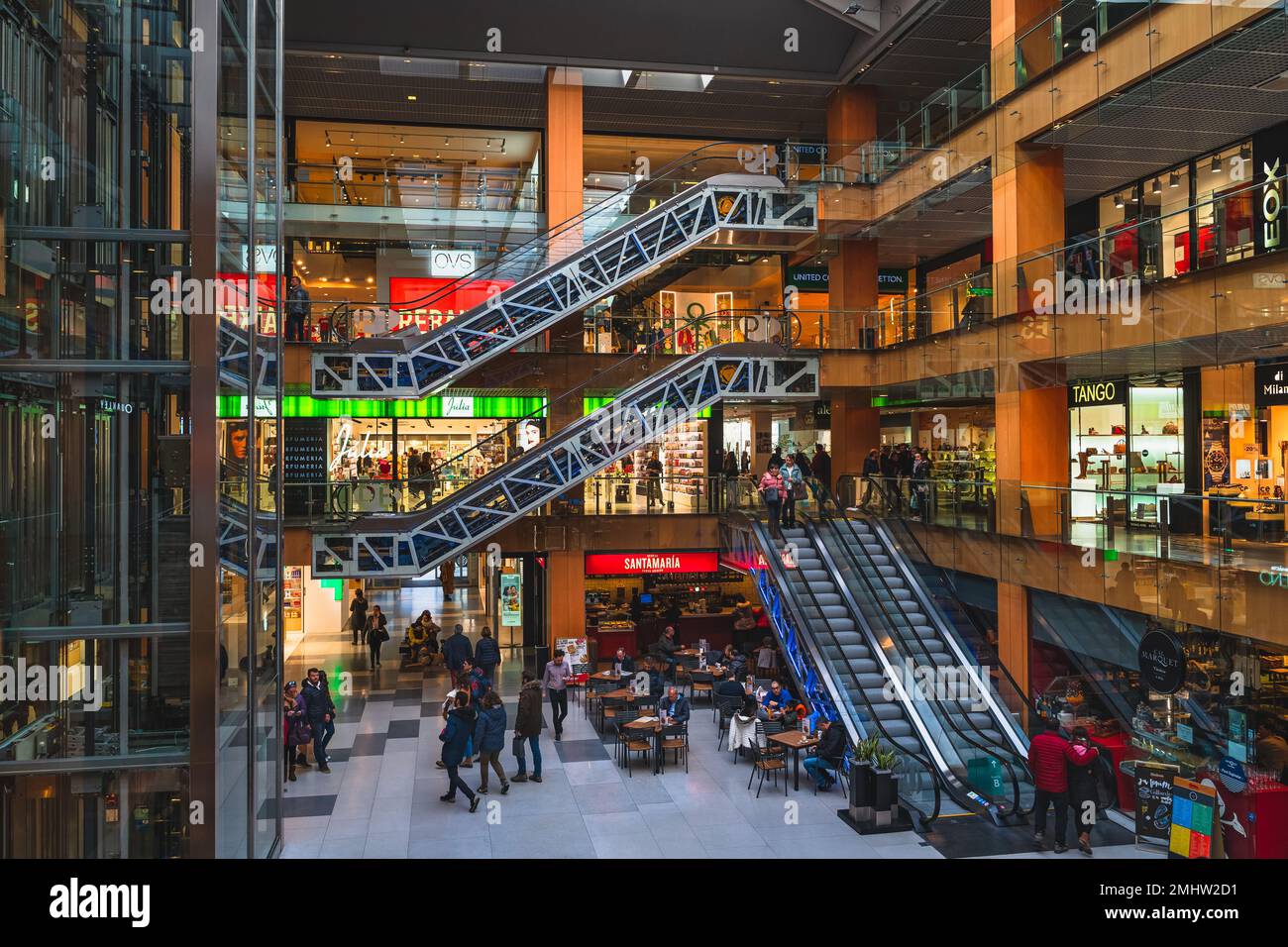 Andorra la Vella, Andorra, Jan 2020 Crowd of people shopping in multi ...