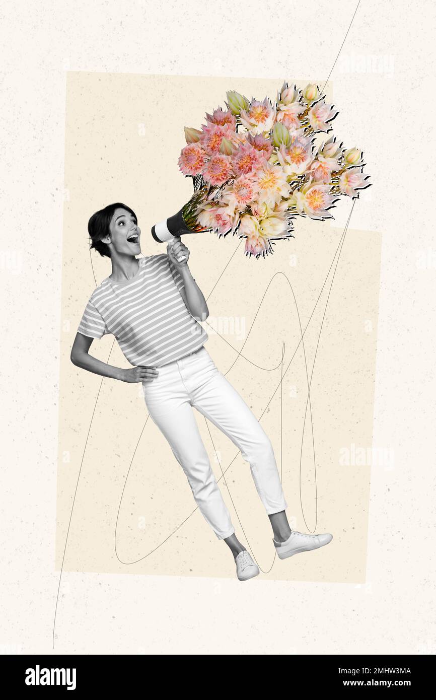 Collage 3d image of pinup pop retro sketch of funny smiling lady ...