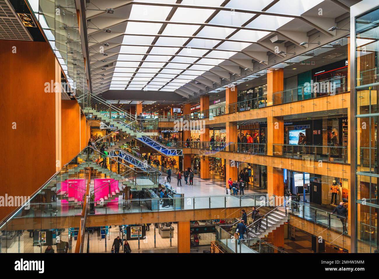 Andorra la Vella, Andorra, Jan 2020 People shopping in modern, multi ...