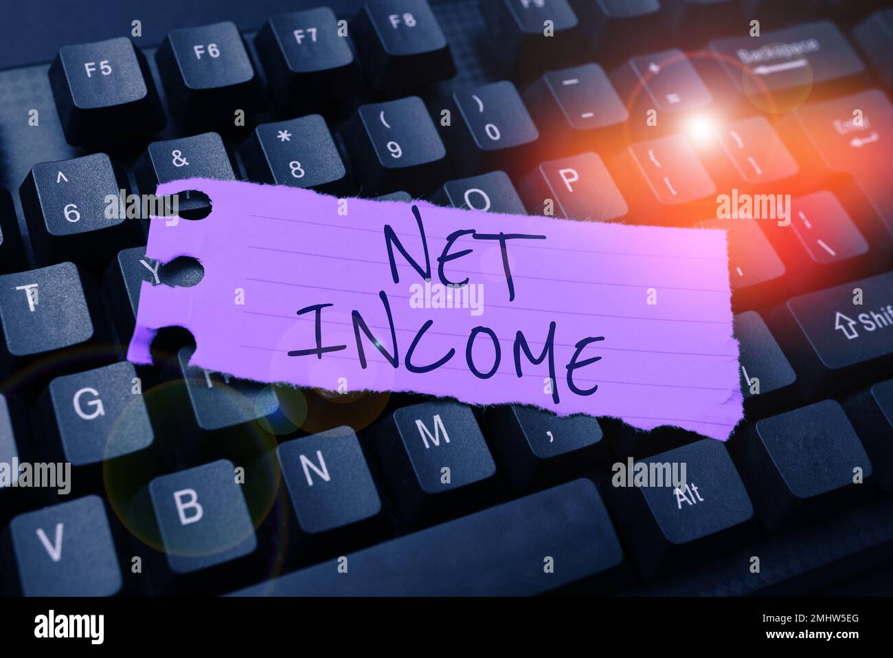 Sign displaying Net Income. Word Written on the gross income remaining ...