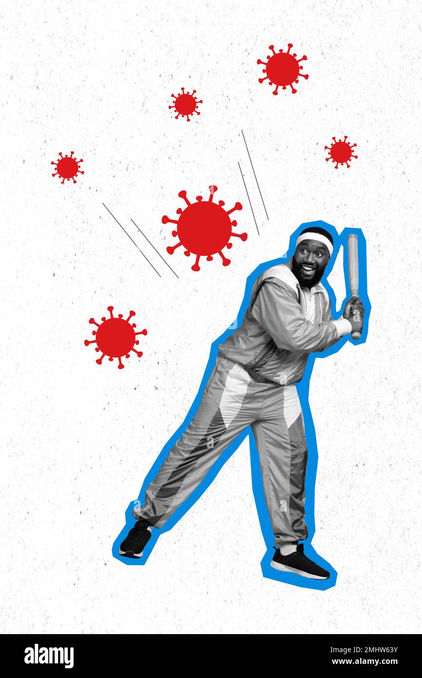 Surreal poster collage of strong man shooting baseball bat fight ...