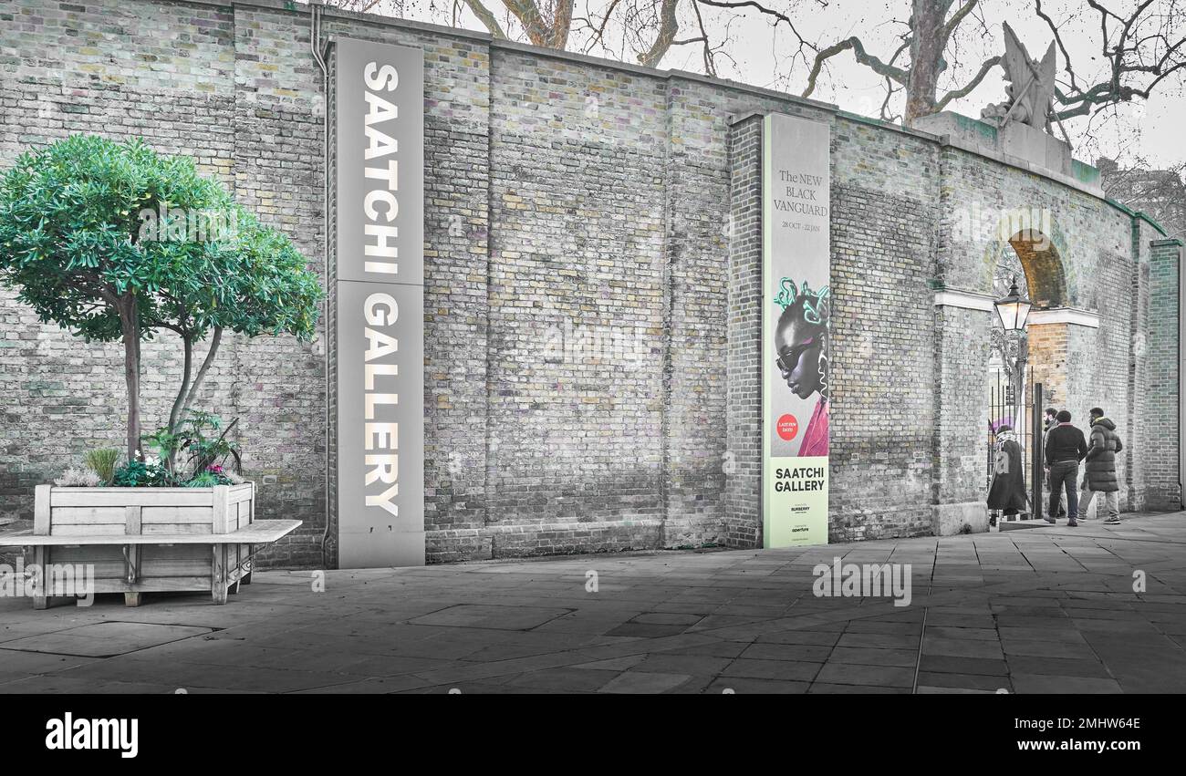 Wall outside the grounds housing the Saatchi Gallery (an exhibition of ...