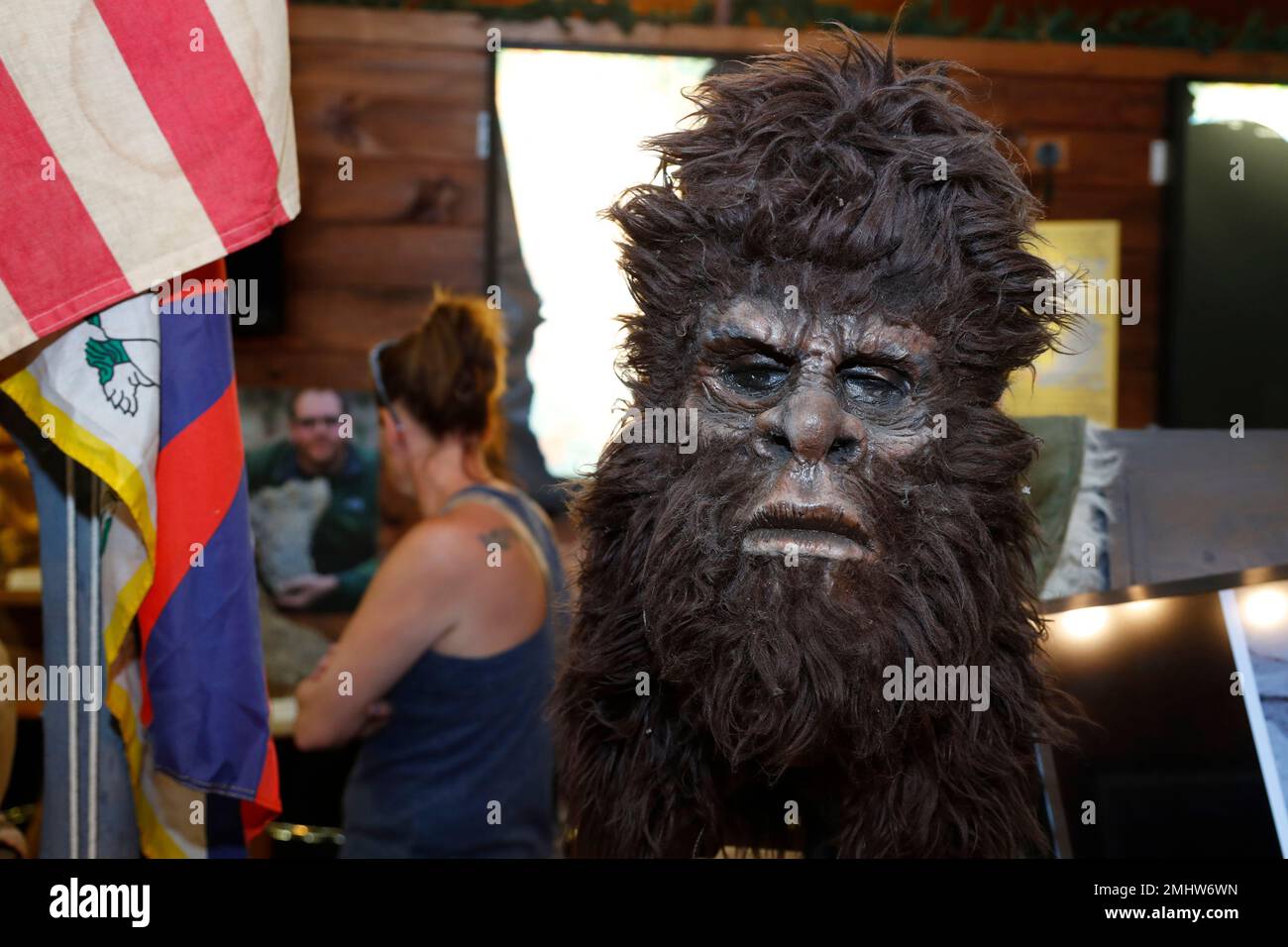 This Aug. 8, 2019, photo shows a Bigfoot mask on display at Expedition ...