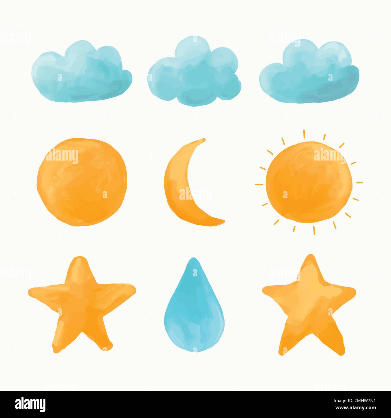 Watercolor cloud, sun, moon, star vector set Stock Vector Image & Art ...