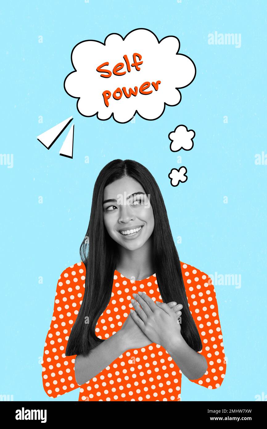 Creative photo 3d collage artwork poster picture of pretty lady hand on ...