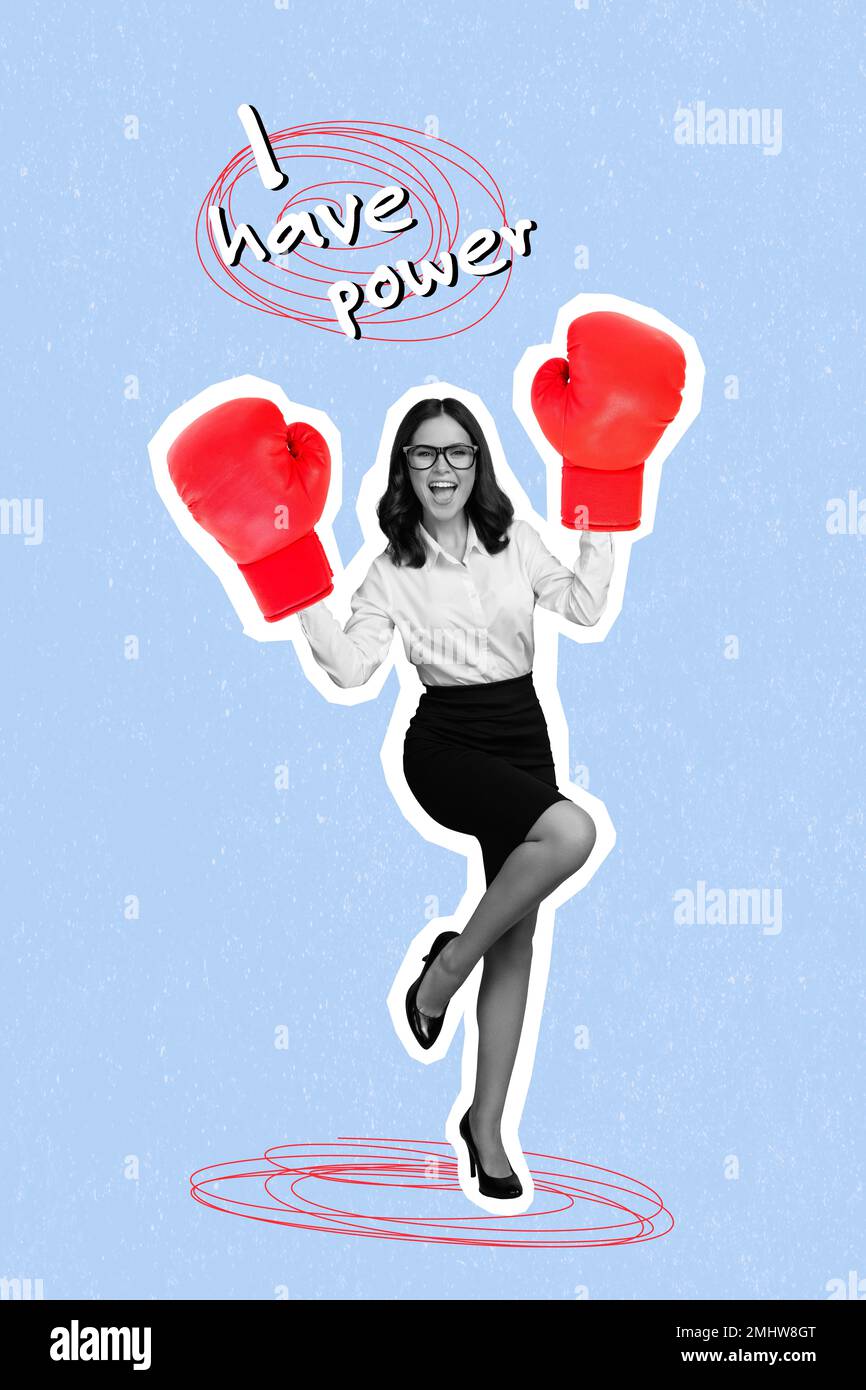 Creative photo 3d collage artwork poster picture of crazy excited lady ...