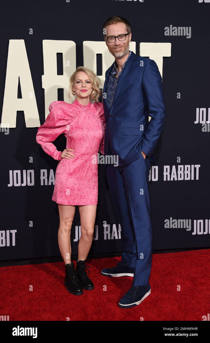 Stephen Merchant, right, and Mircea Monroe arrive at the Los Angeles ...