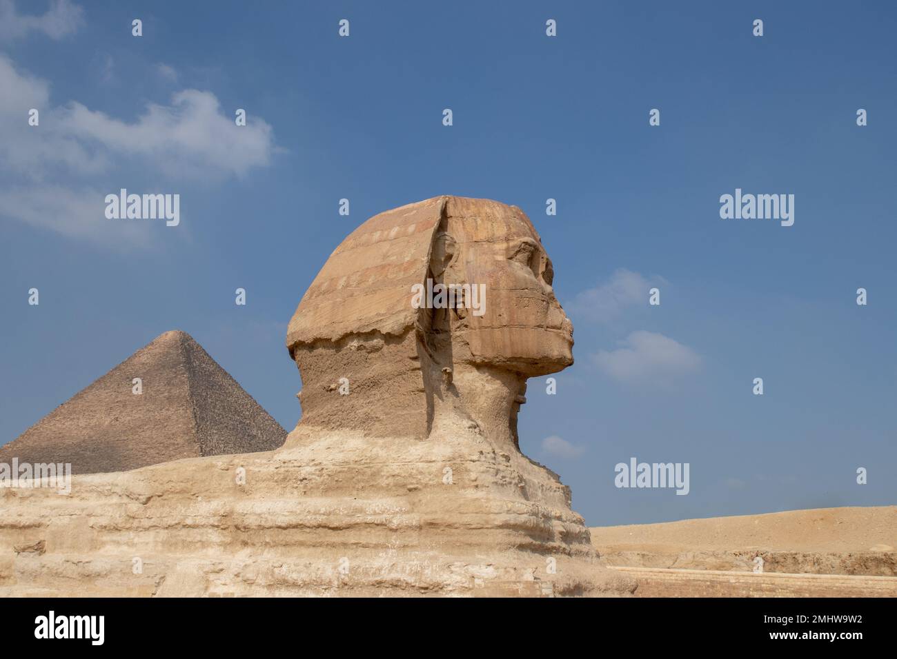 Beautiful profile of the Great Sphinx including pyramids in the ...