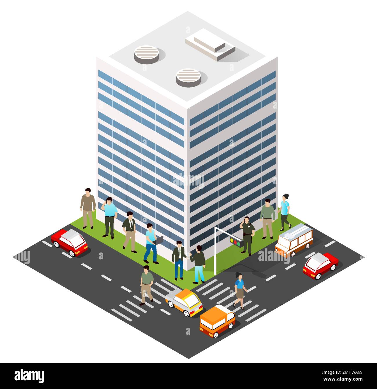 Isometric 3D illustration of the city quarter with houses, streets ...