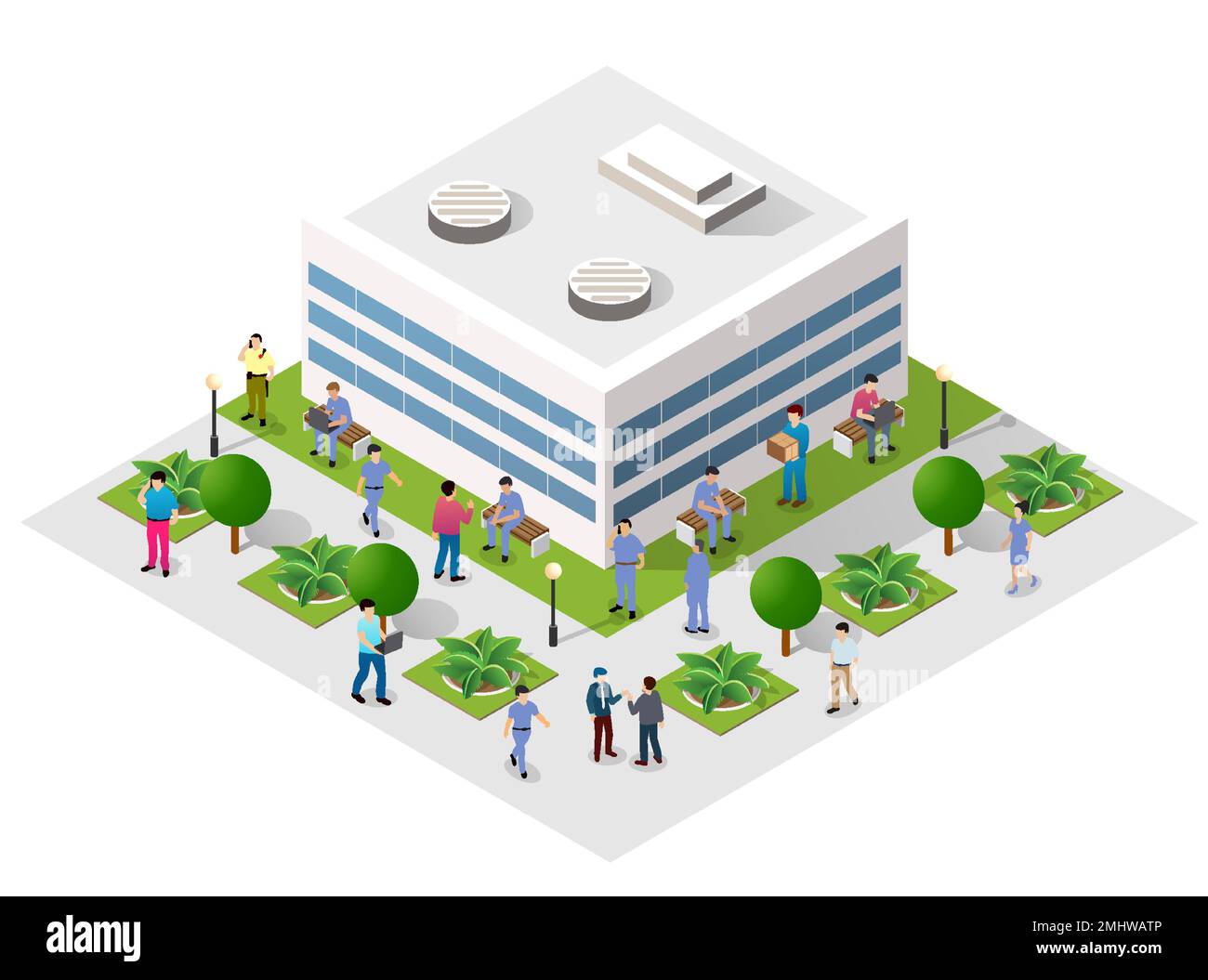 Isometric 3D illustration of the city quarter with houses, streets ...