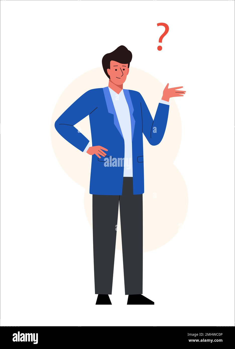 Man thinking with question mark. Male character design in asking pose ...