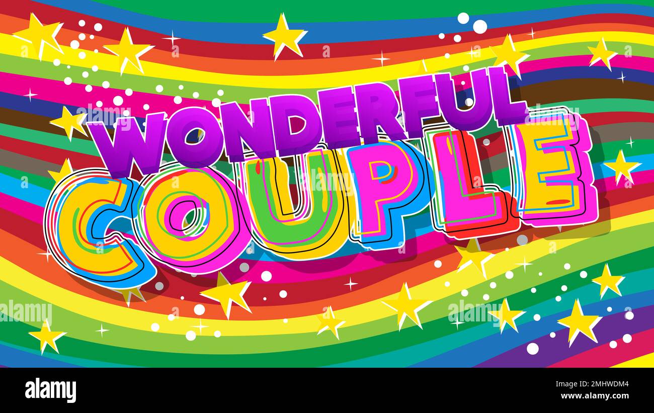 Wonderful Couple. Word written with Children's font in cartoon style ...