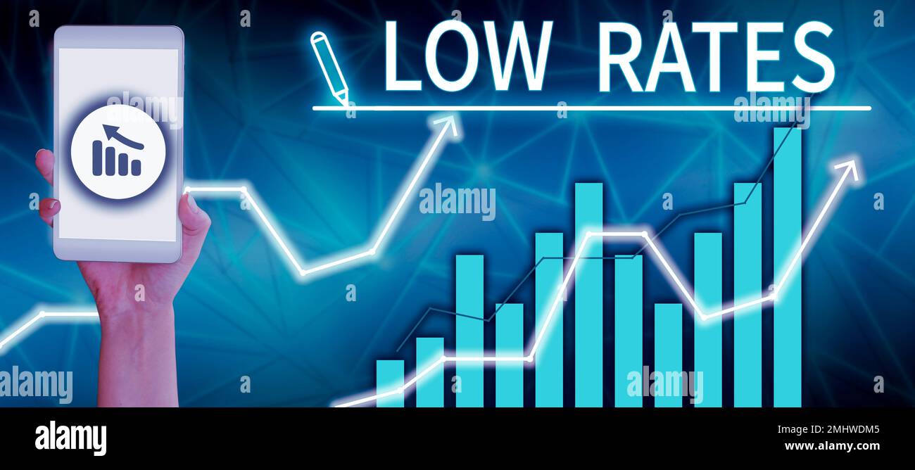 Writing displaying text Low Rates. Business showcase A cost of an item ...