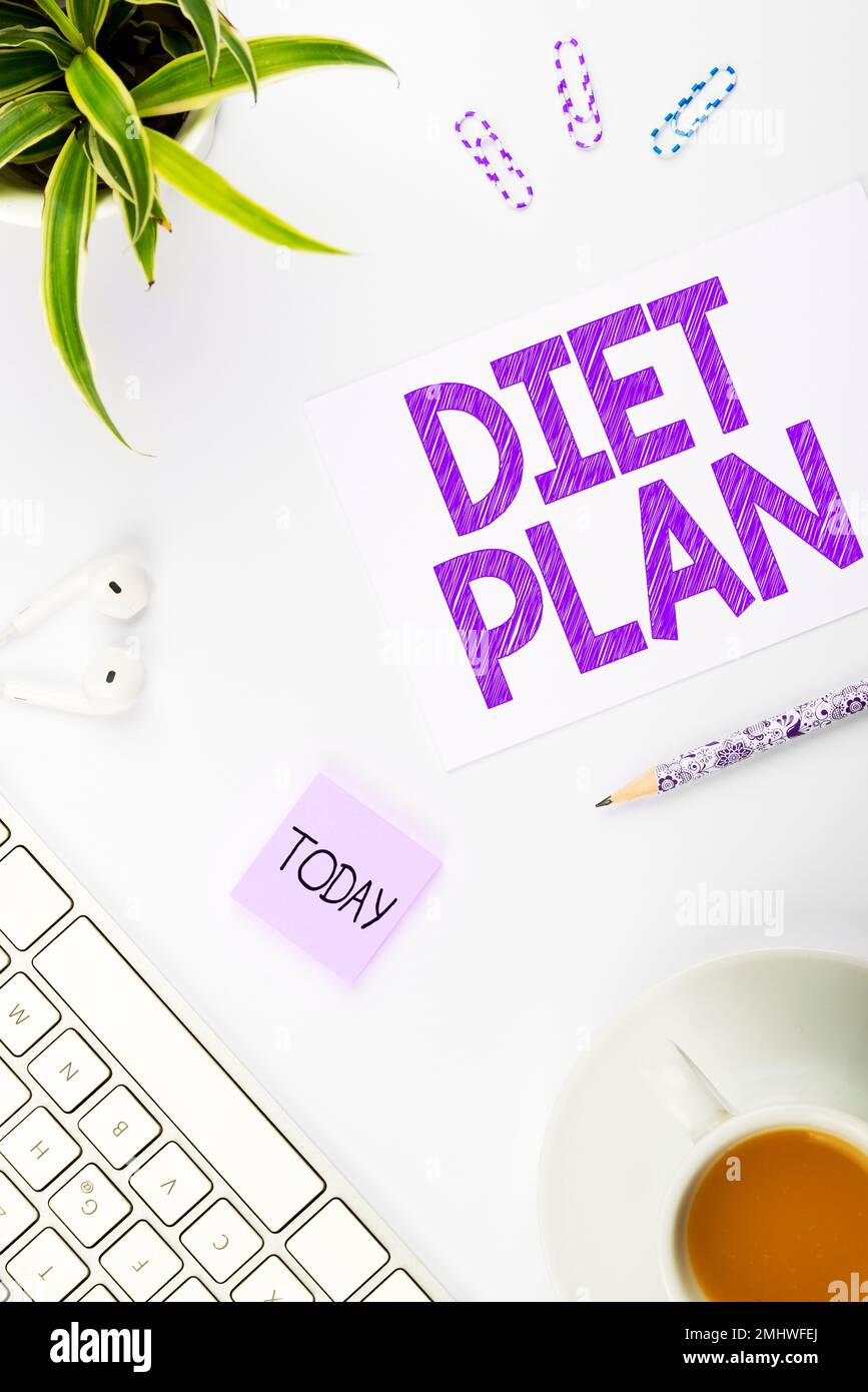 Sign displaying Diet Plan. Business approach Use of specific intake of ...