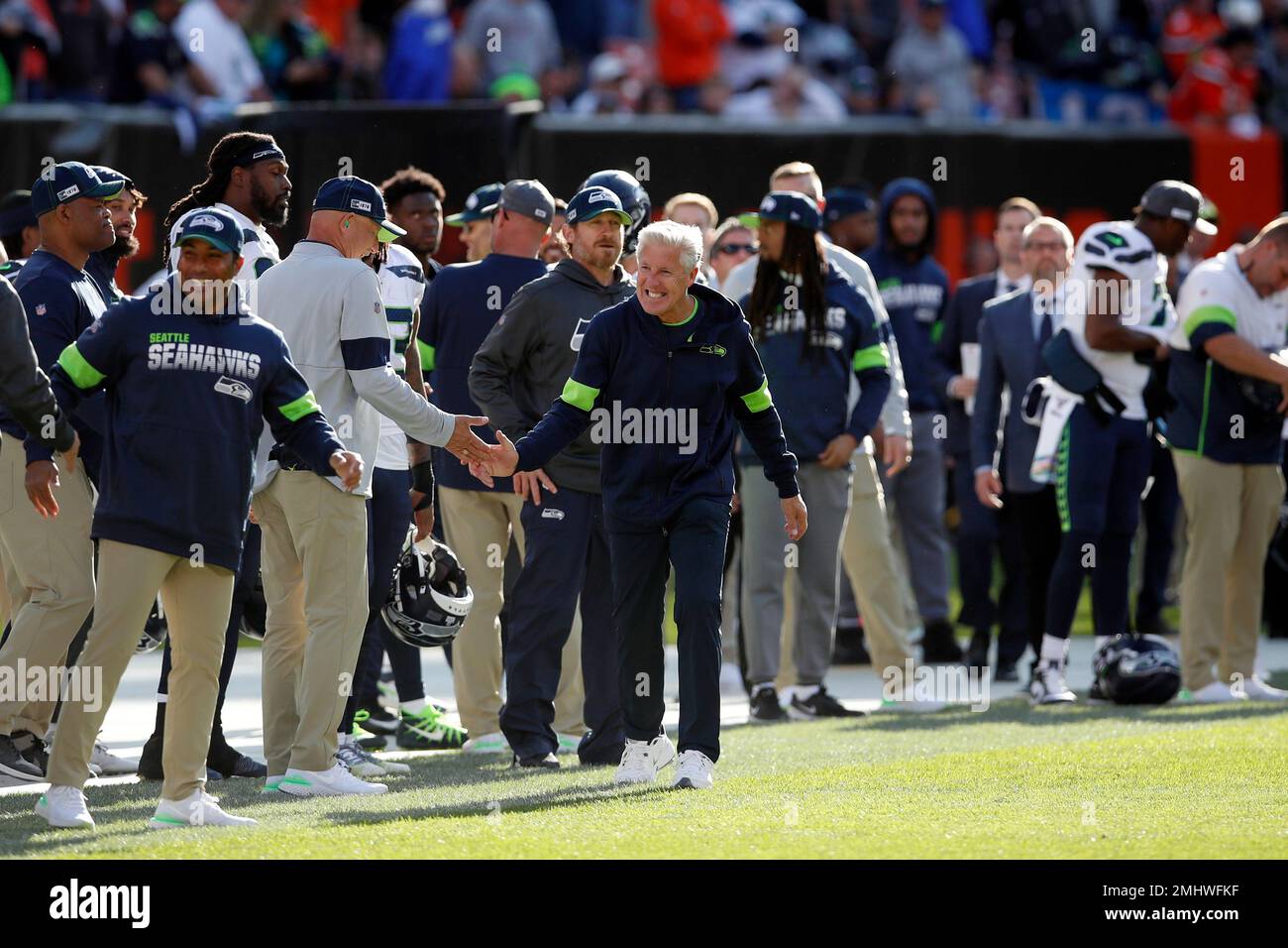 Seattle Seahawks head coach Pete Carroll celebrates as his team beats ...