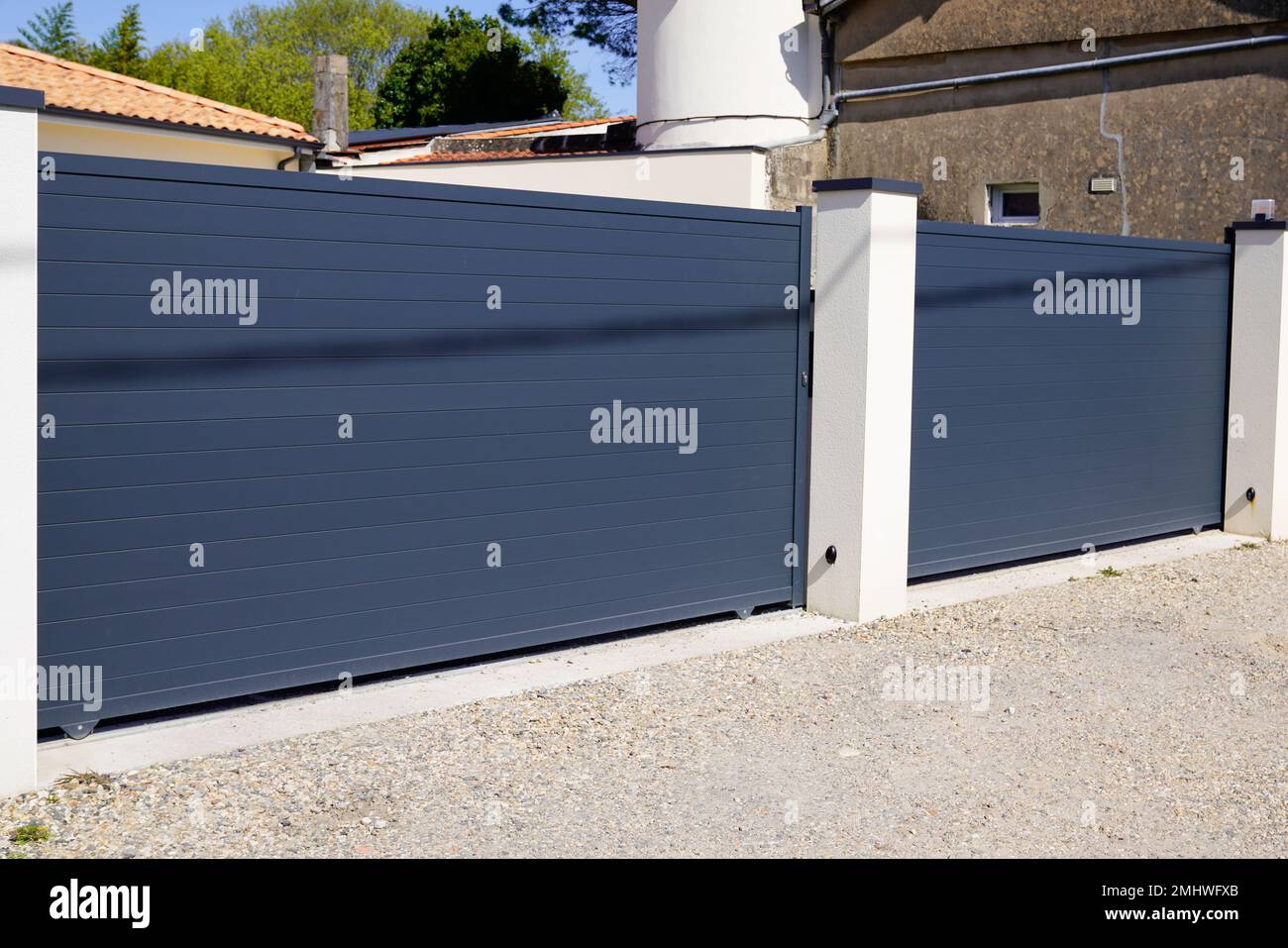 Aluminum two modern double grey gate style home gray portal of suburb ...