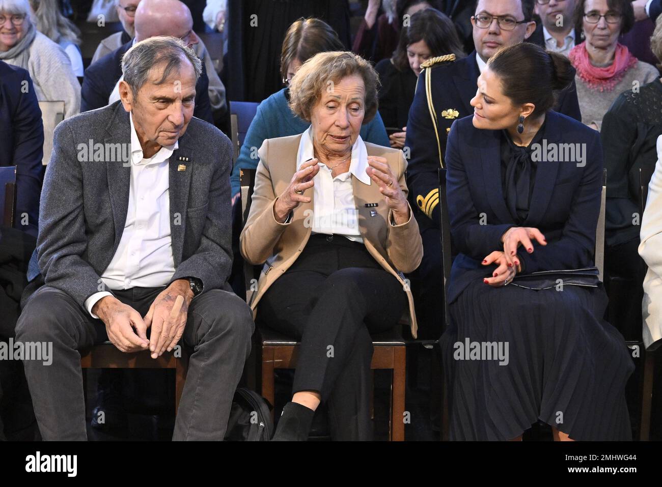 Crown Princess Victoria with Jovan Rajs and Dina Rajs at a memorial ...