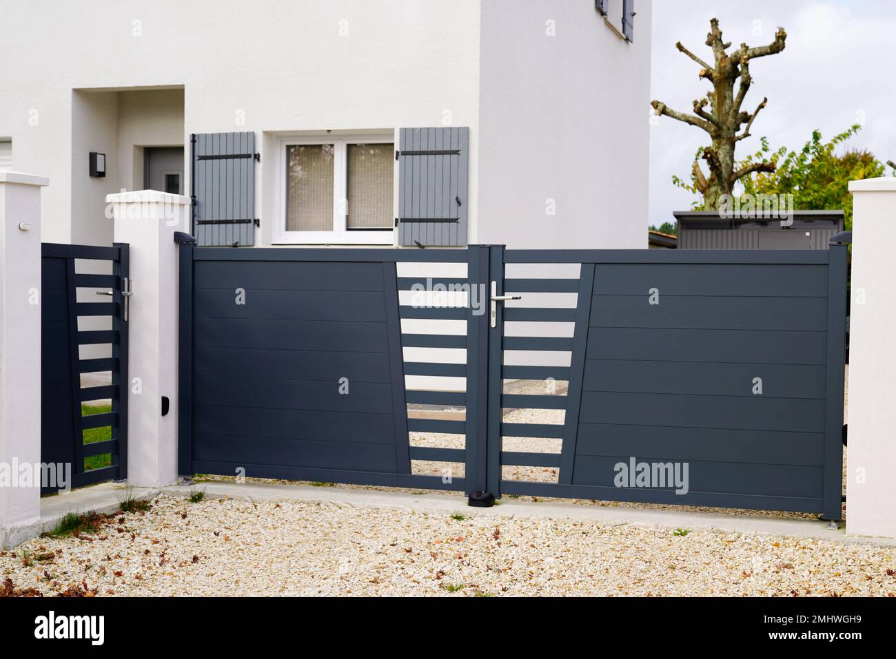 modern dark gray gate aluminum portal and door outdoor of suburbs house ...