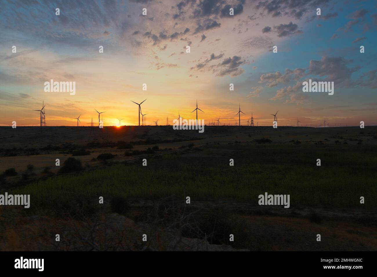 wind turbines with beautiful sunset sky, zorlu energy wind turbines ...