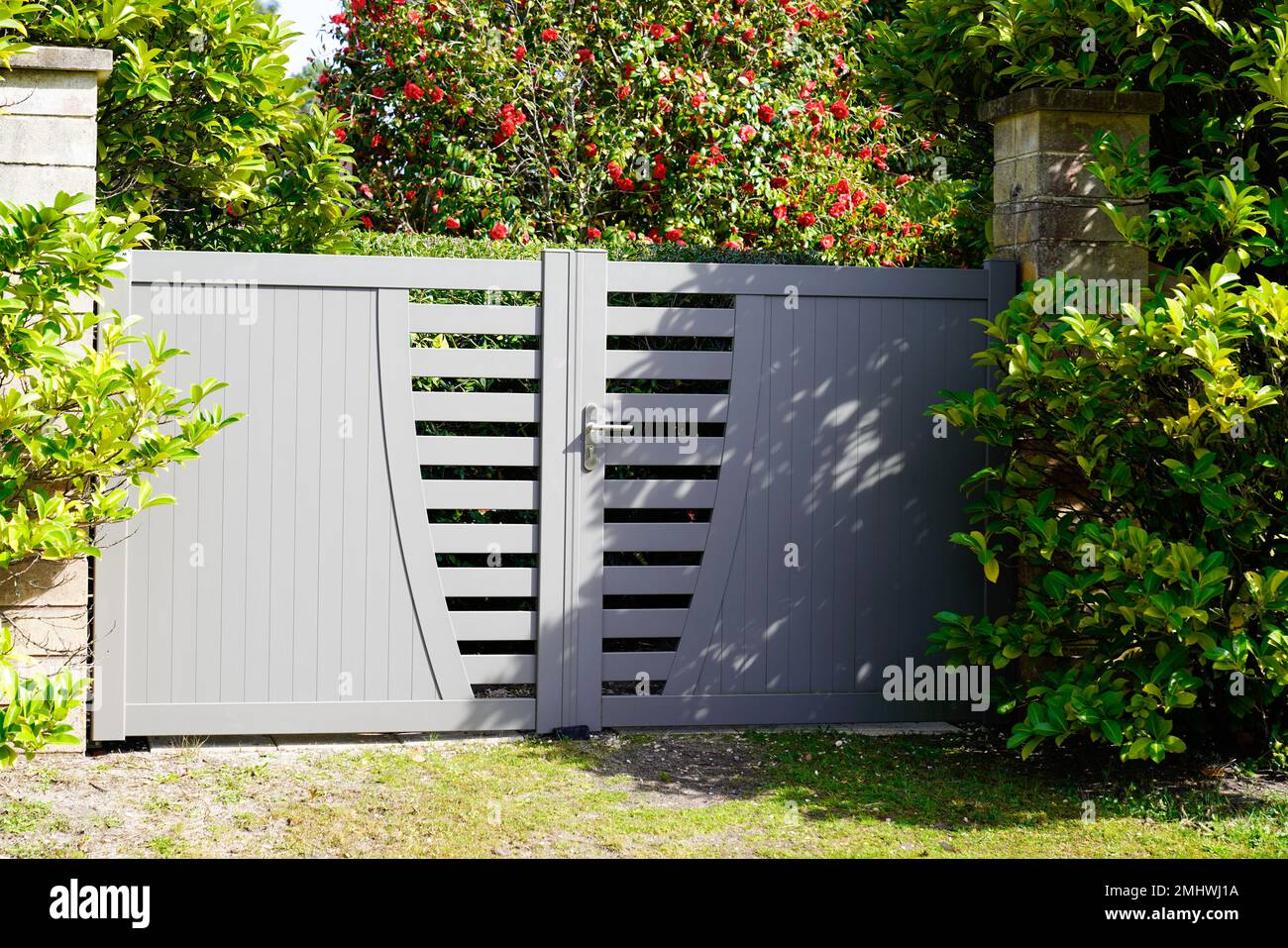entrance portal modern steel grey gate aluminum home door access of ...