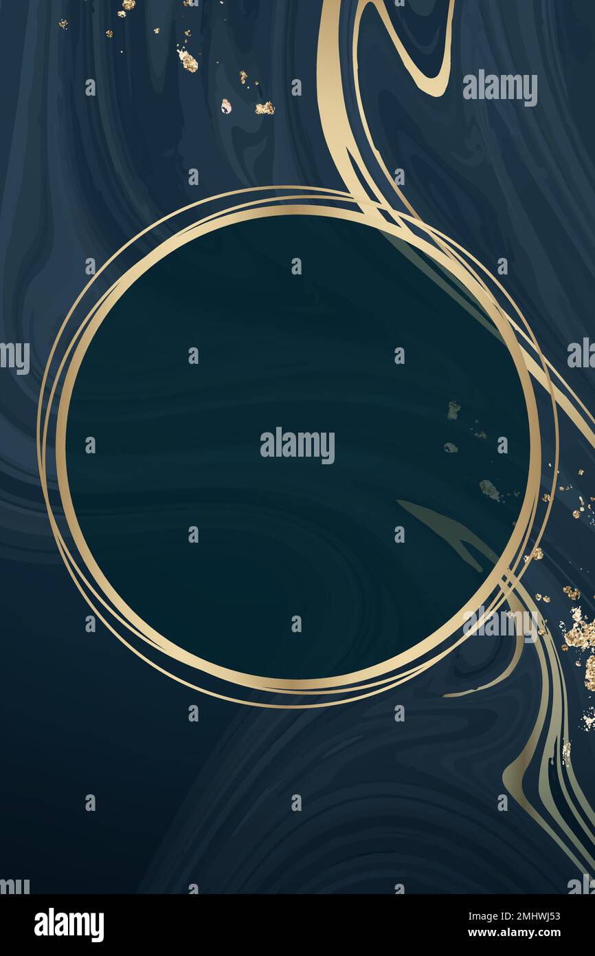 Round gold frame on blue fluid patterned background vector Stock Vector ...