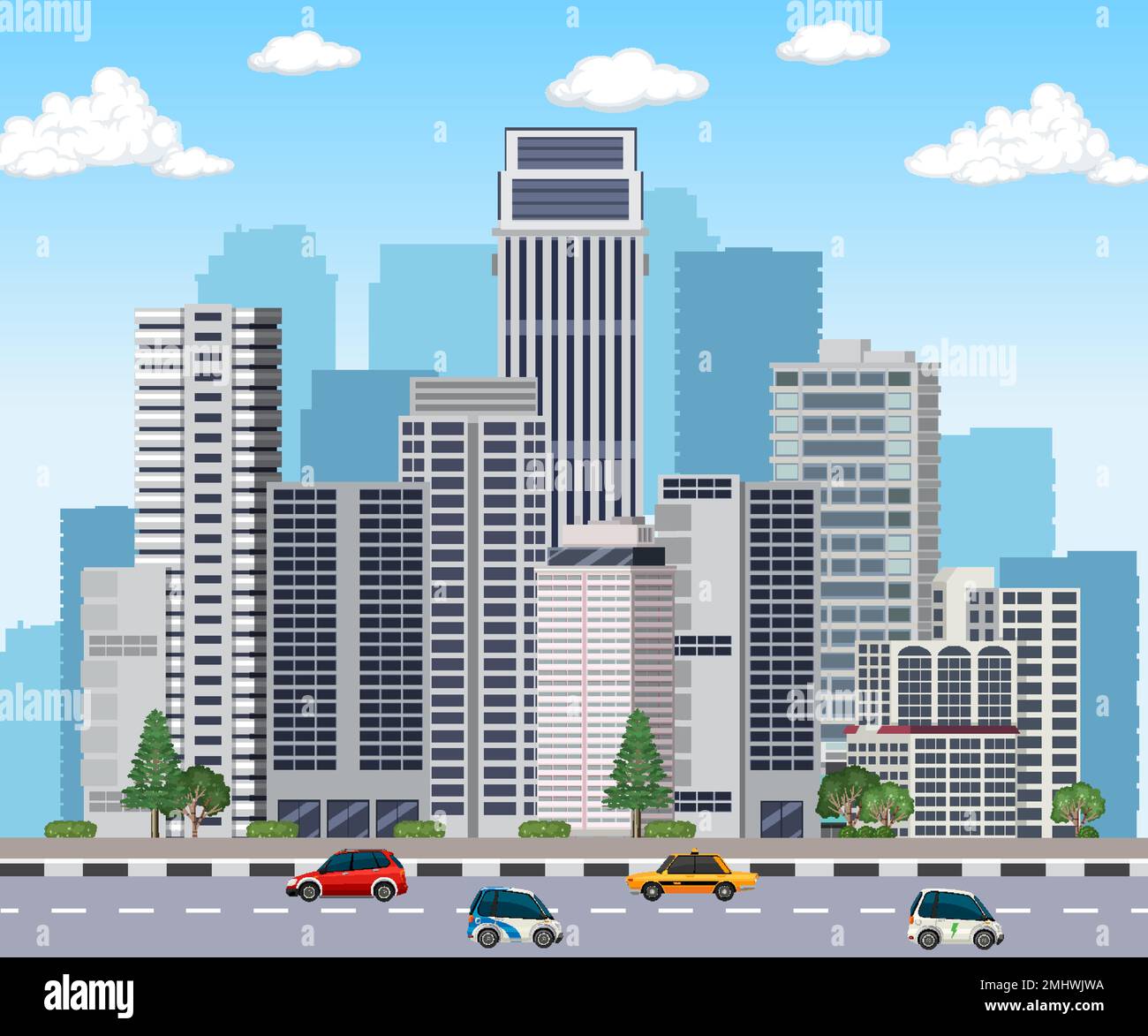 Urban landscape with high skyscrapers background illustration Stock ...