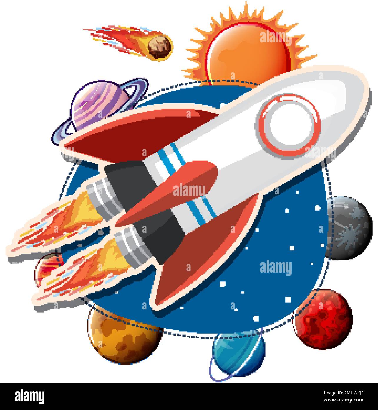 Rocketship with planets cartoon illustration Stock Vector Image & Art ...