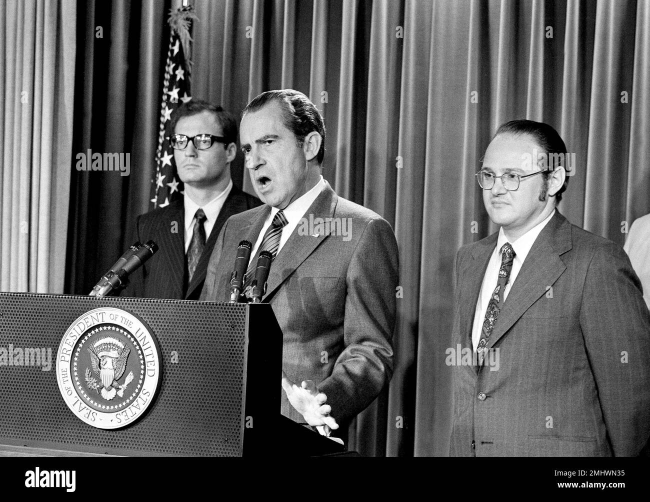 President Richard Nixon explains aspects of the special message sent to ...