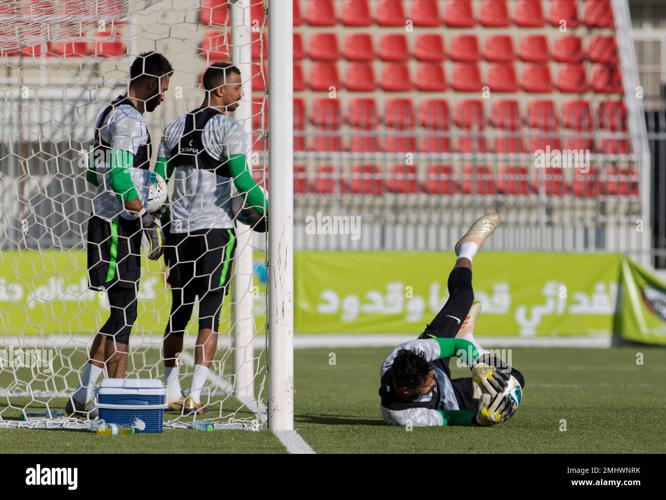 Saudi Arabia's goalkeeper practices during team training ahead of ...