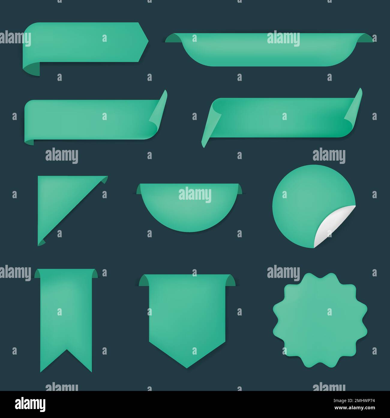 Green banner sticker, blank vector simple clipart set Stock Vector ...
