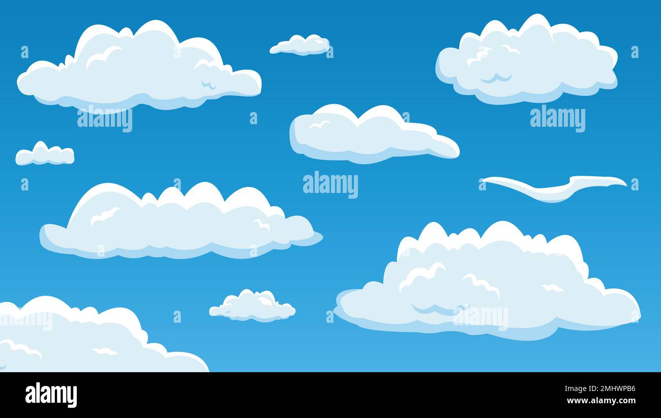 Cartoon sky with random clouds vector background illustration sky ...