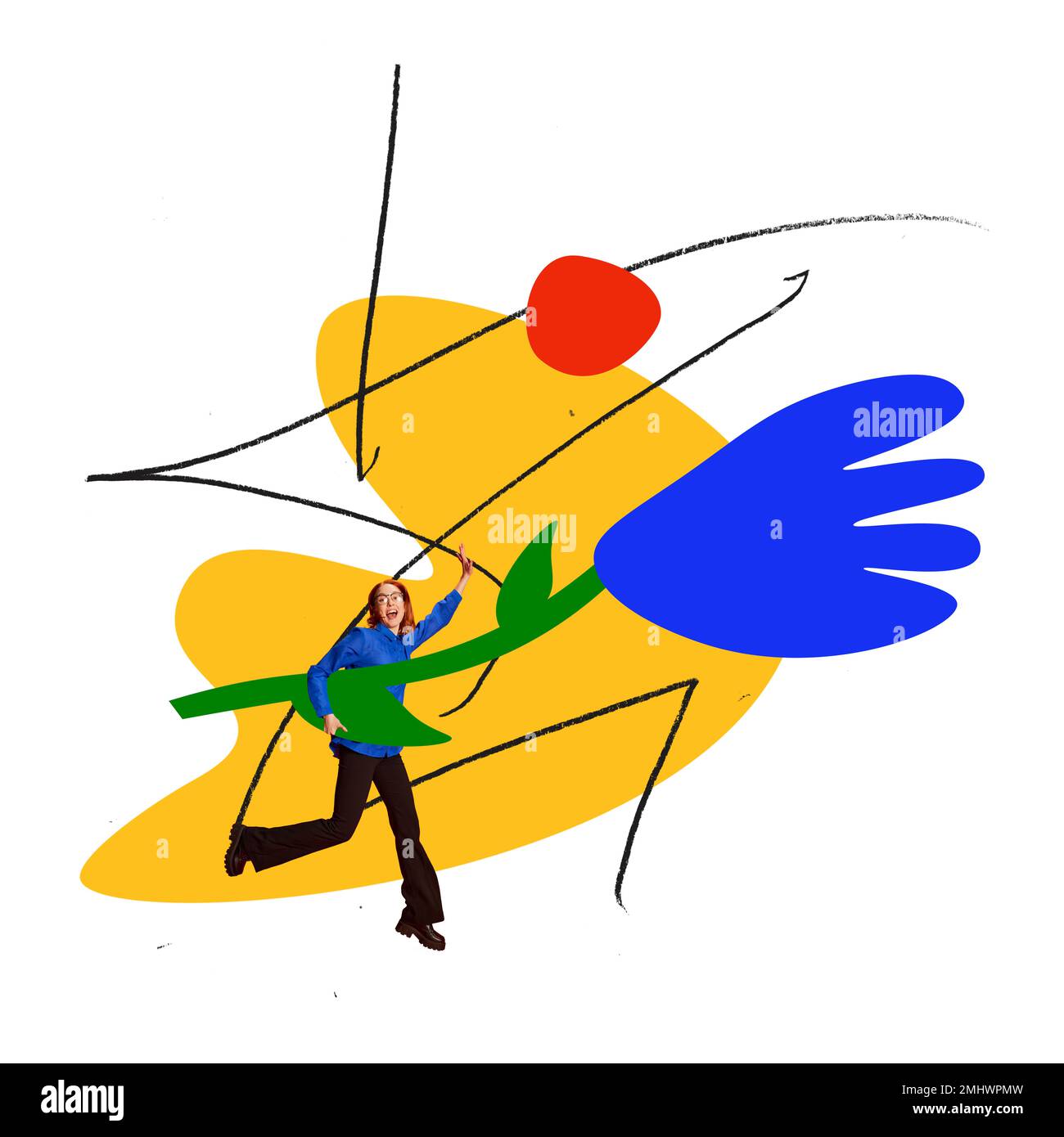 Creative colorful design. Happy employee. Smiling young girl running ...