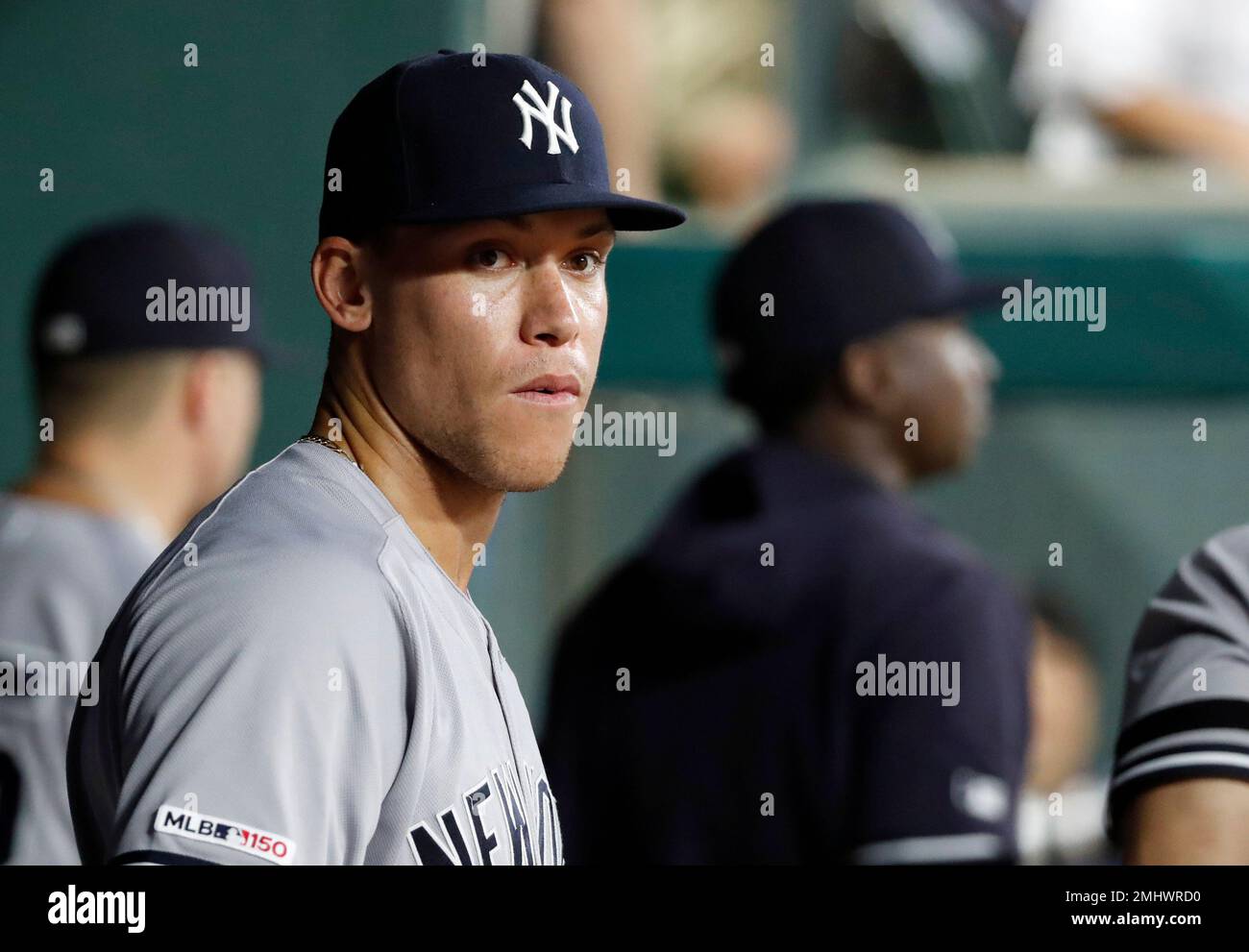 New York Yankees' Aaron Judge walks through the dugout during a ...