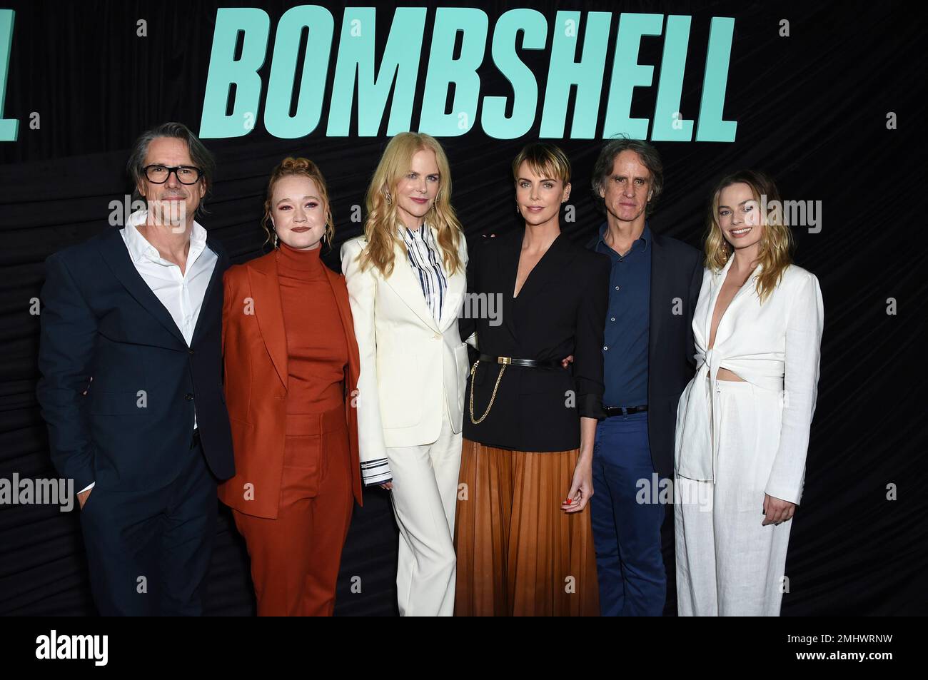From left, writer Charles Randolph, Liv Hewson, cast members Nicole Kidman and Charlize Theron ...
