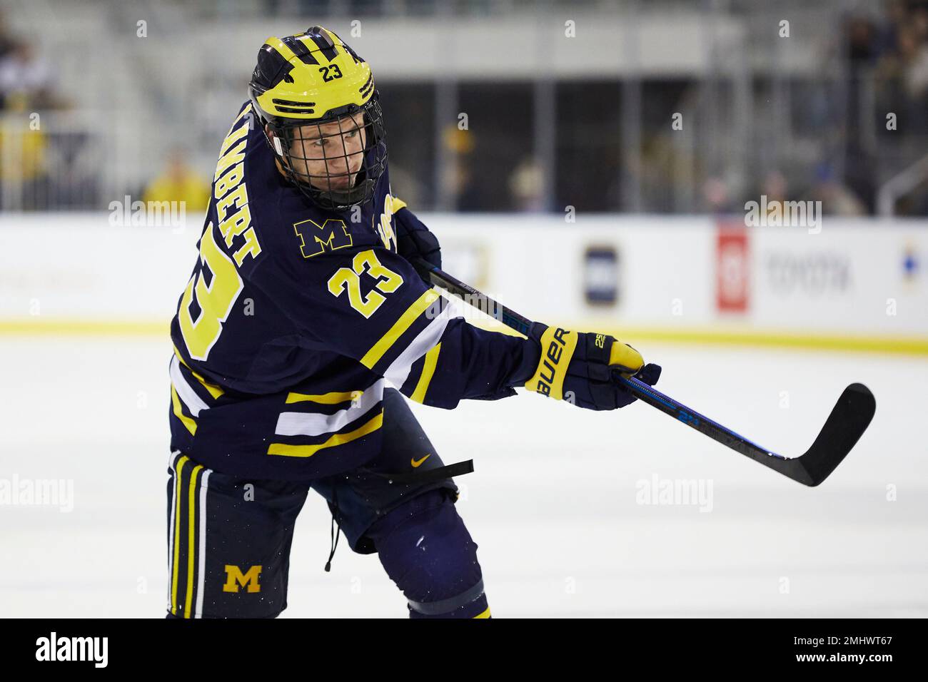 Michigan forward Jimmy Lambert (23) in action against the Clarkson ...