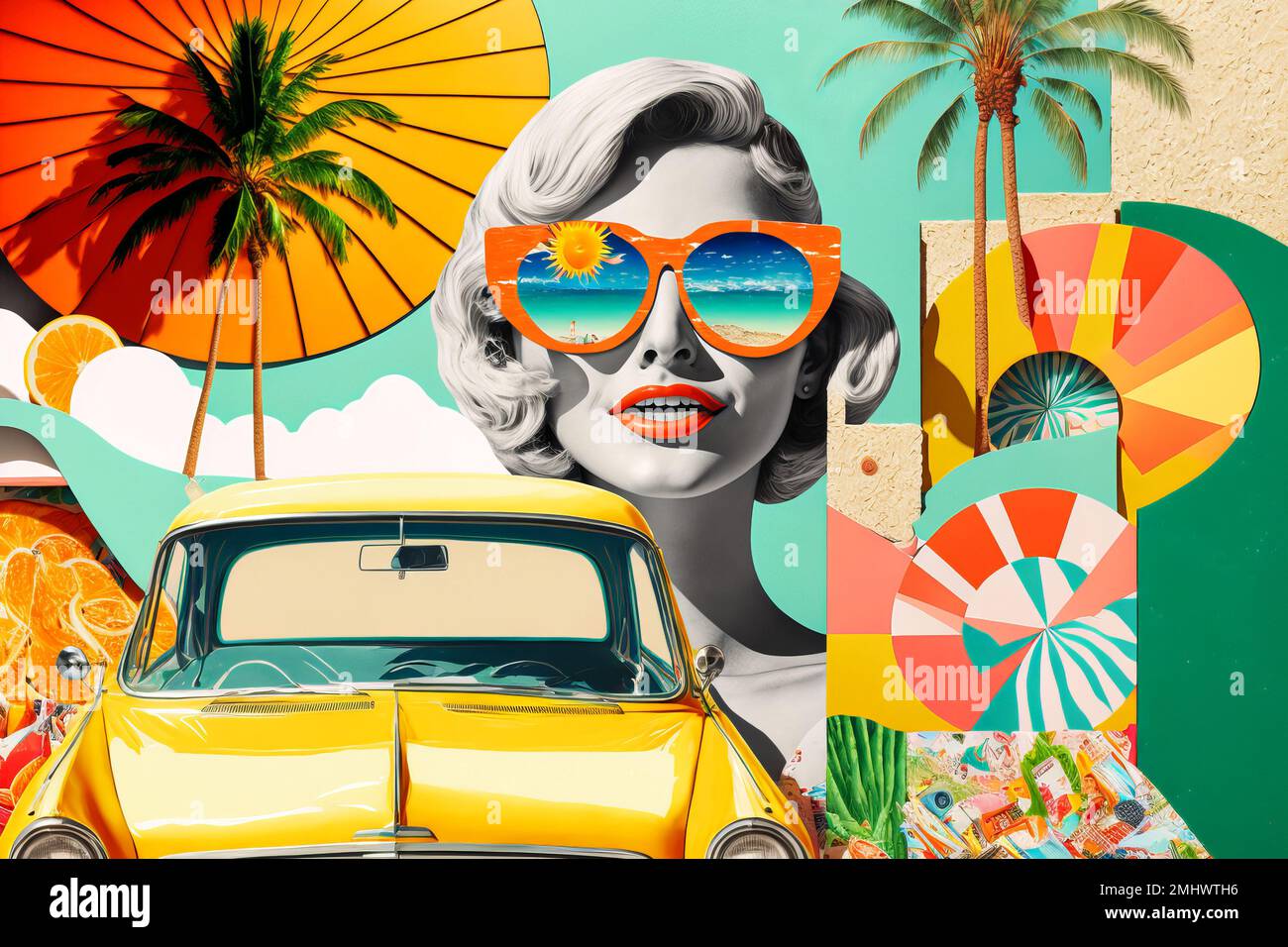 Summer travel vacation concept. 60s retro pop art background Stock ...