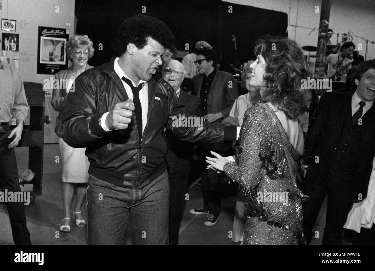 Victoria Principal and Chubby Checker on the set of Fridays February 19, 1982. Credit: Ralph ...