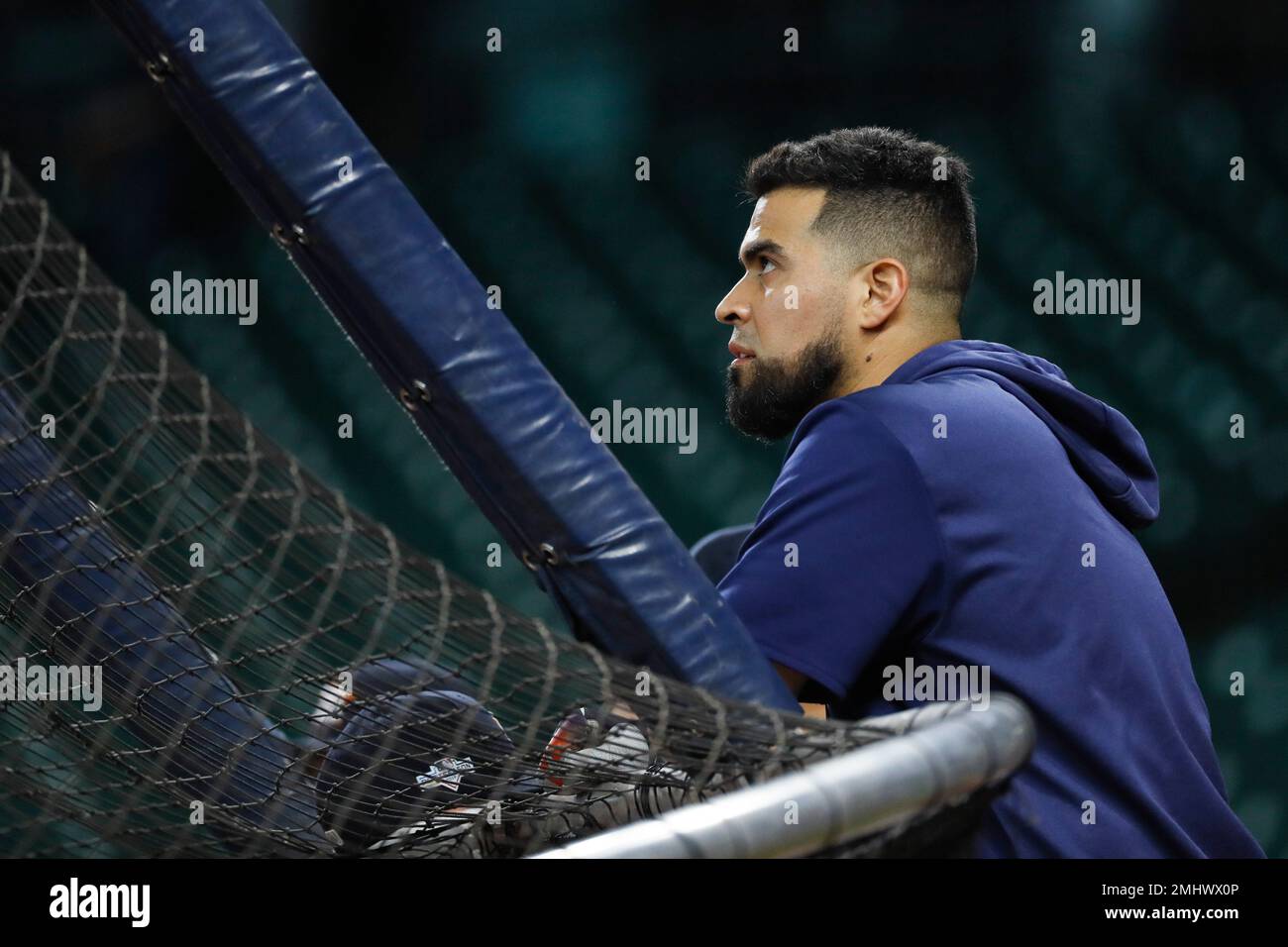 Houston Astros catcher Robinson Chirinos watches batting practice ...