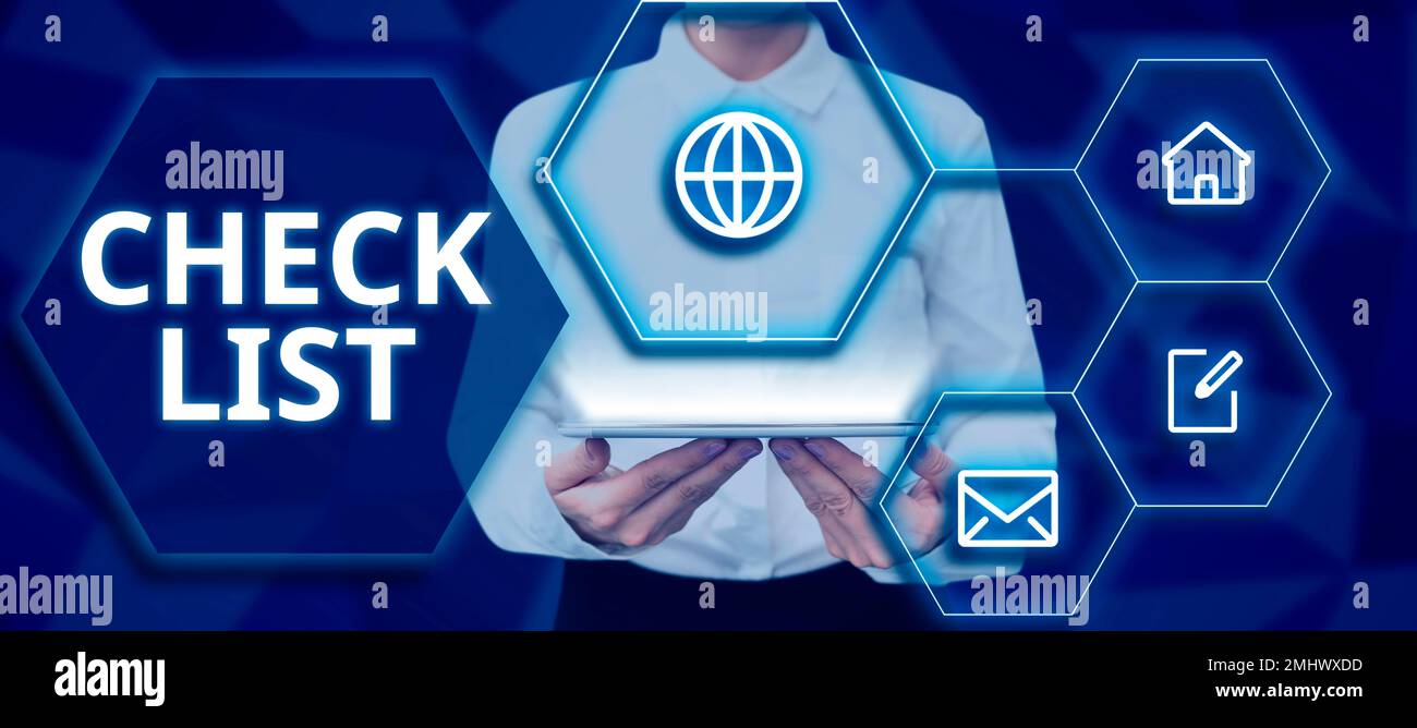 Text sign showing Check List. Business overview Items required Things ...