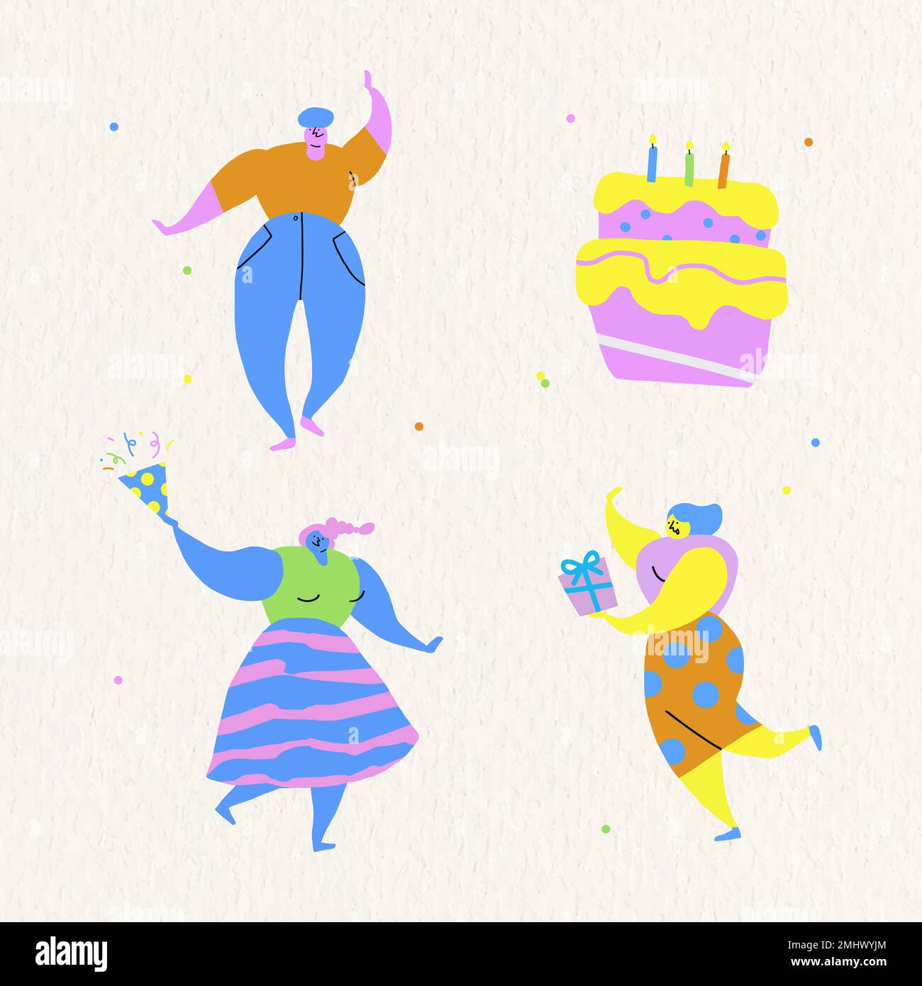 Happy people celebrating a birthday party doodles set vector Stock ...
